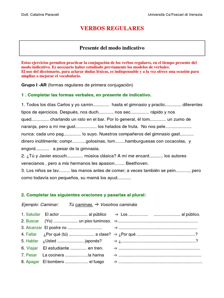 Verbos Regulares Presente Pdf Pdf Verbo Tipología Lingüística