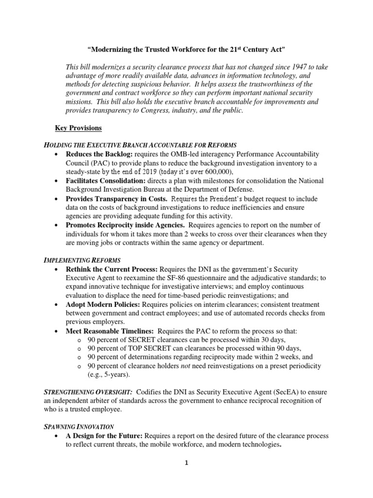 Modernizing The Trusted Workforce For 21st Century Act | PDF | Security ...