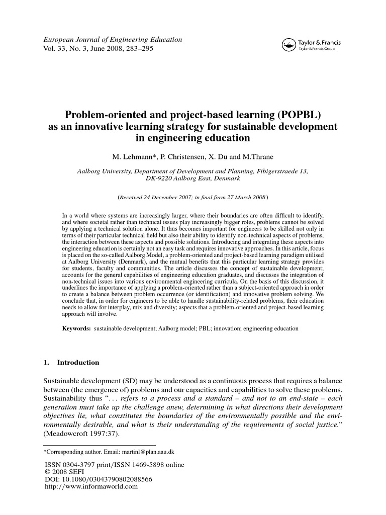 Problem-Oriented and Project-Based Learning (POPBL) As An Innovative Learning Strategy For ...