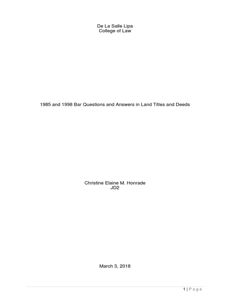 Bar Exam Questions and Answers | PDF | Mortgage Law | Deed