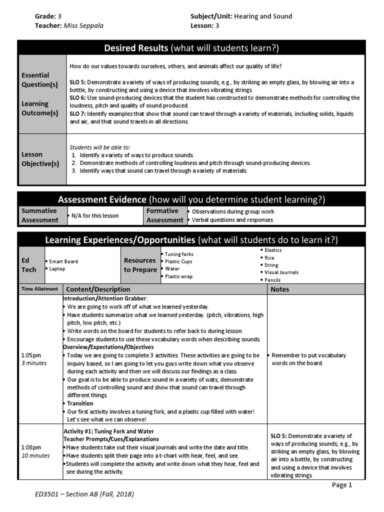Desired Results (What Will Students Learn?) : Grade: 3 Teacher: Miss ...