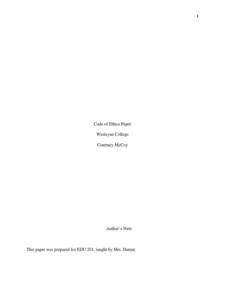 Code of Ethics Paper Wesleyan College Courtney Mccoy | PDF | Teachers ...
