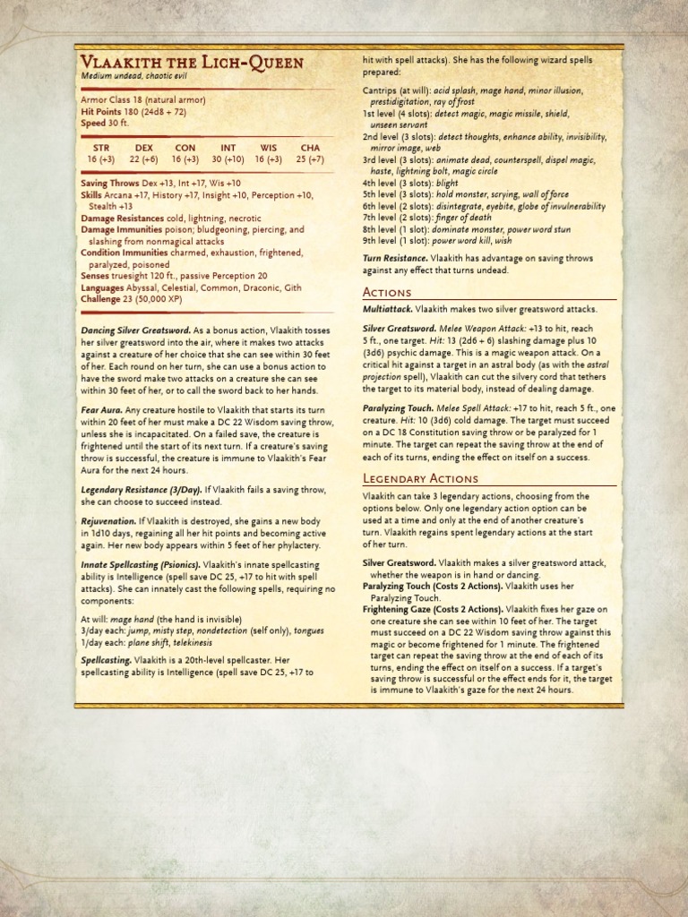 Vlaakith The Lich Queen | PDF | Gary Gygax Games | D20 System