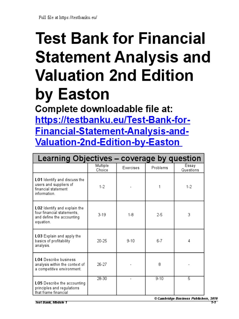 Test Bank For Financial Statement Analysis and Valuation 2nd Edition by ...