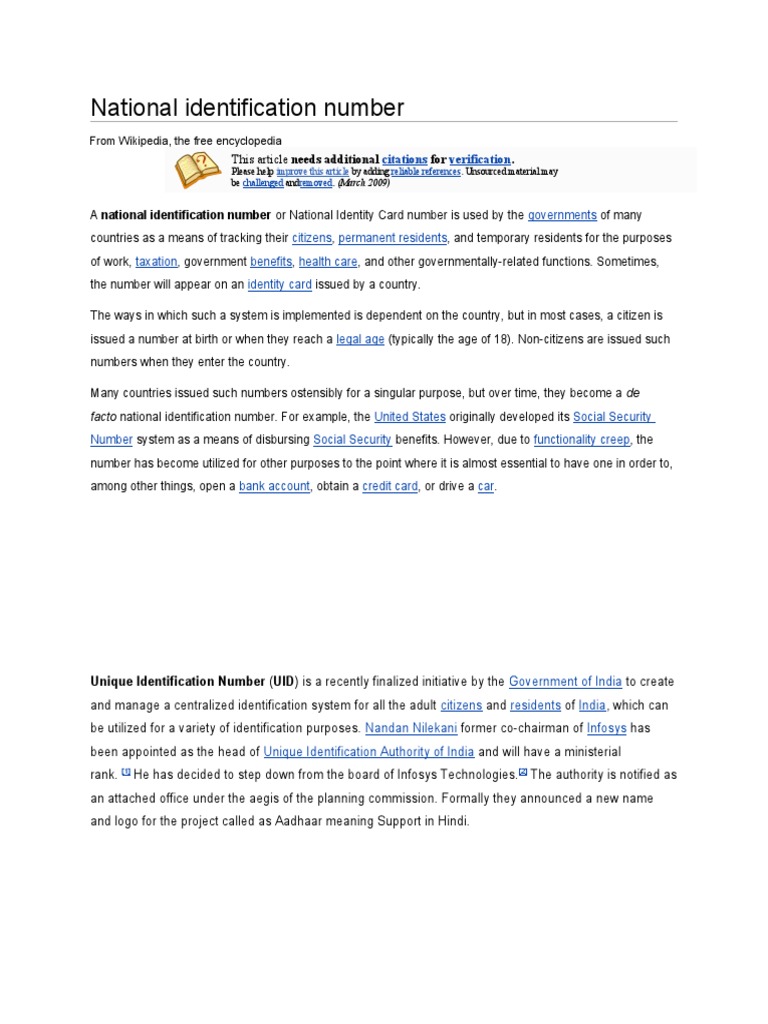National Identification Number | PDF | Identity Document | Biometrics