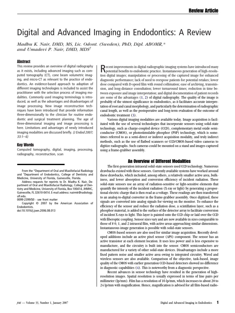 Digital and Advanced Imaging in Endodontics: A Review | PDF | Medical ...