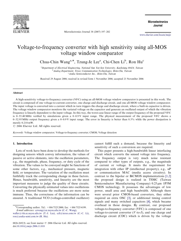 Voltage-To-Frequency Converter With High Sensitivity Using all-MOS Voltage Window Comparator ...