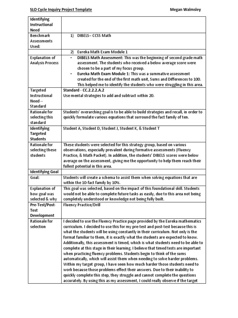Slo Cycle Inquiry Project Template Draft | PDF | Learning | Teachers