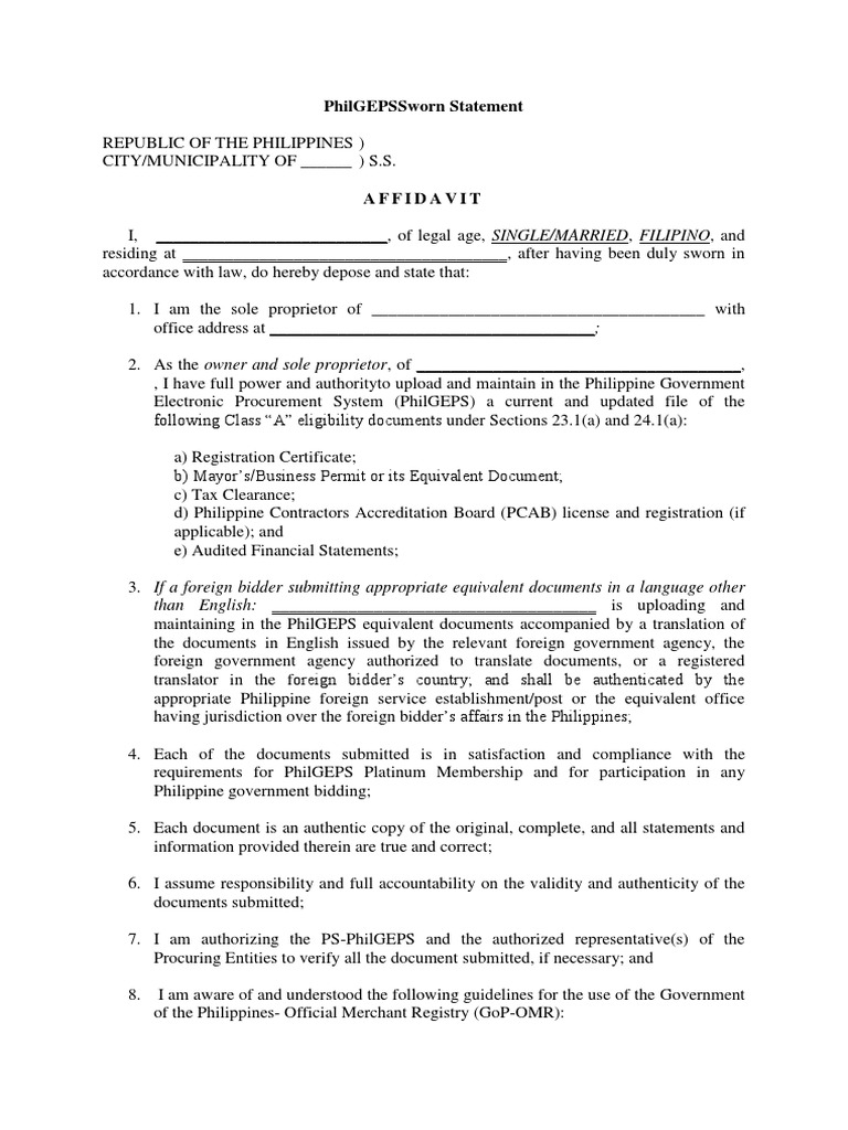 Philgeps Sworn | Sole Proprietorship | Government