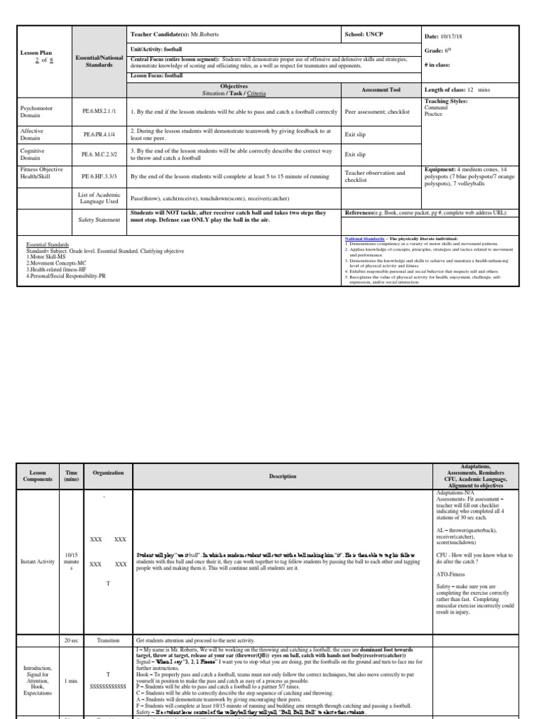 Pe Lesson Plan | PDF | Physical Education | Lesson Plan