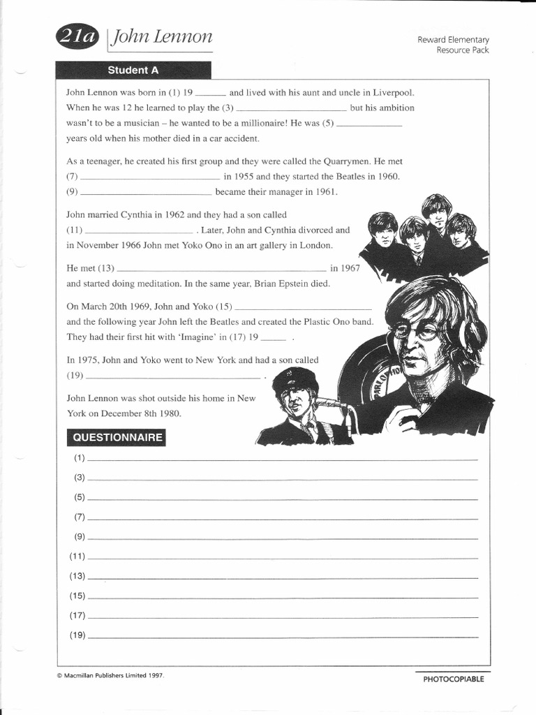 John Lennon Reading Pairwork Simple Past - 1 | PDF | John Lennon ...