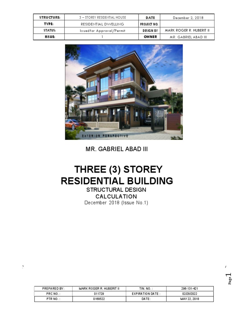 Structural Calculation 3 Storey Residential House Part 1 | PDF ...