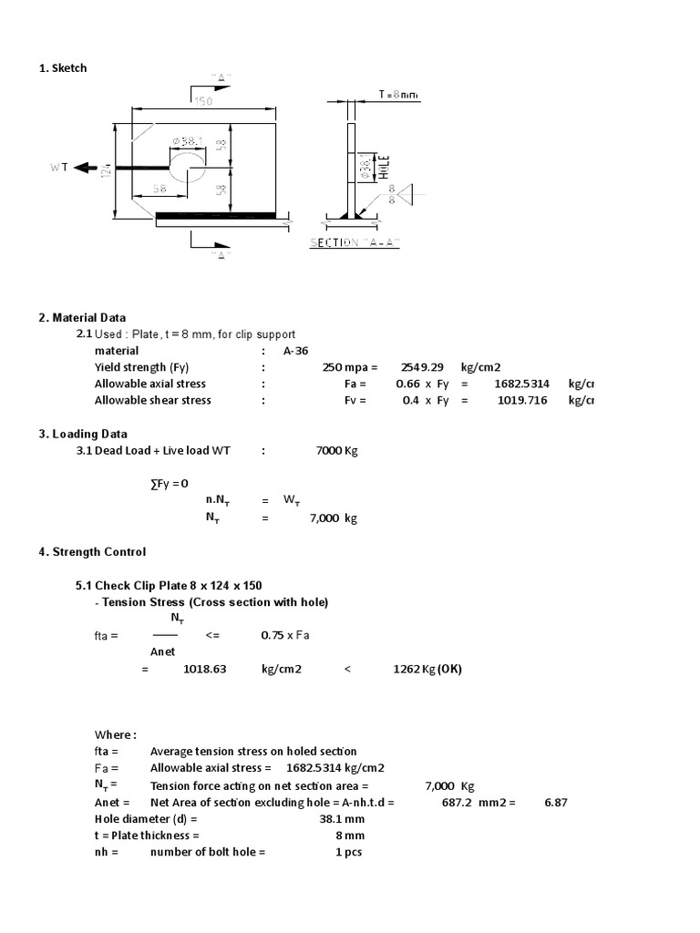 Calculation Lifting Lug | PDF | Chemical Product Engineering | Engineering