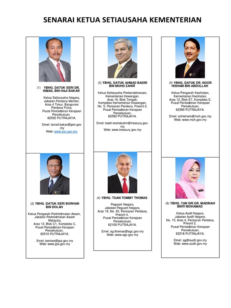 Senarai Ketua Setiausaha Kementerian | PDF