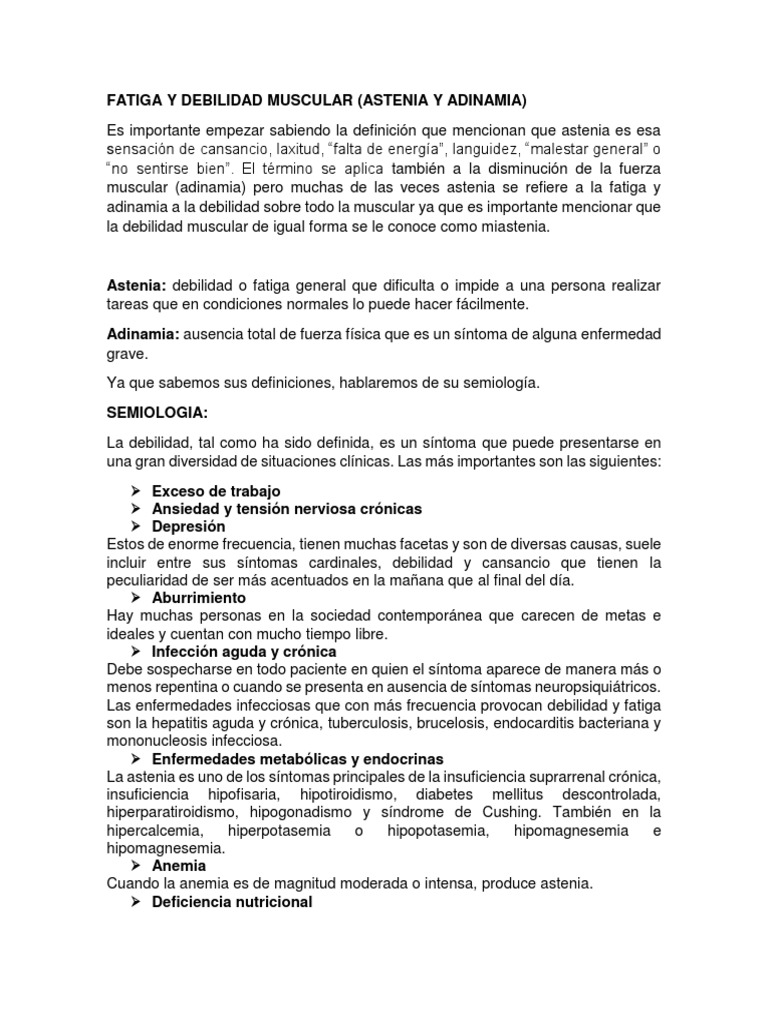 Fatiga y Debilidad Muscular (Astenia y Adinamia) | PDF | Debilidad ...