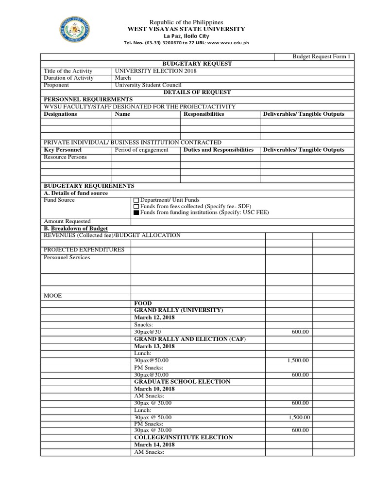 USEC Budget Request Form | PDF | Government | Business