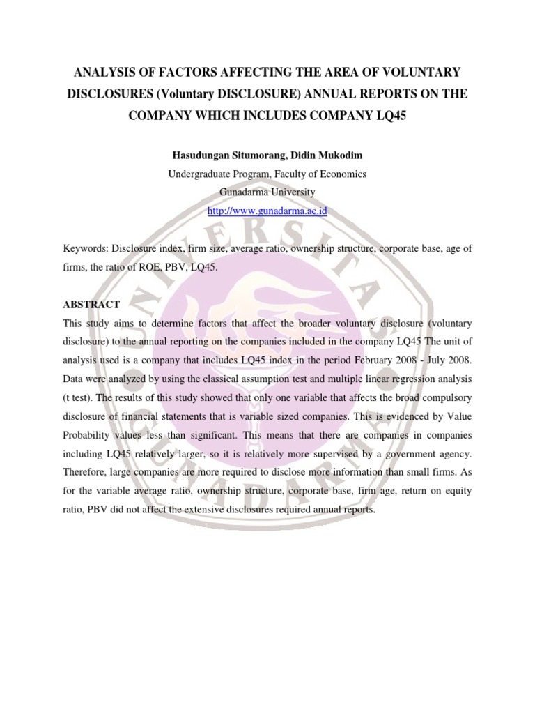 Analysis of Factors Affecting The Area of Voluntary Disclosures ...