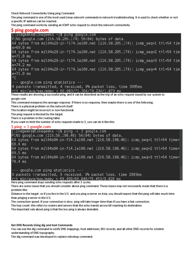 Check Network Connectivity Using Ping Command | PDF | Network Socket | Domain Name System