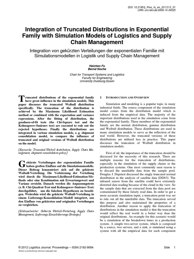 J.2012. Integration of Truncated Distributions in Exponential Family With Simulation Models of ...