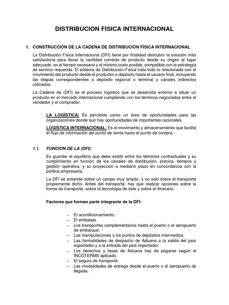 Distribucion Fisica Internacional: 1.1. Funcion de La (Dfi) | PDF ...