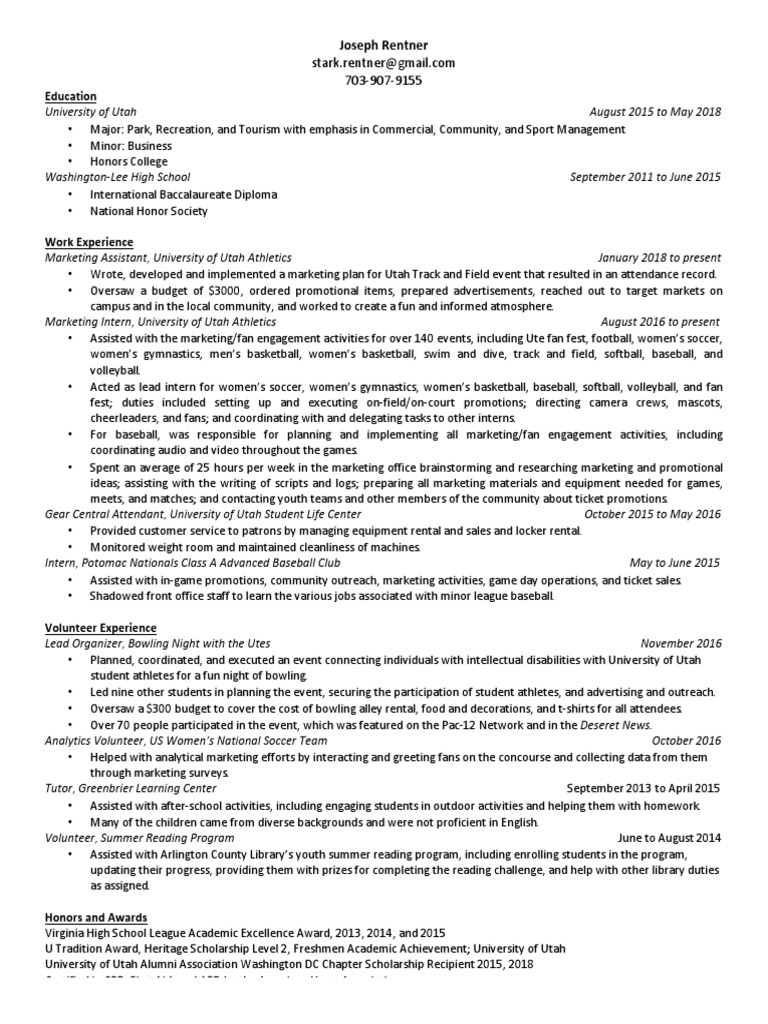 Joe Rentner Resume | PDF | Softball | Sports
