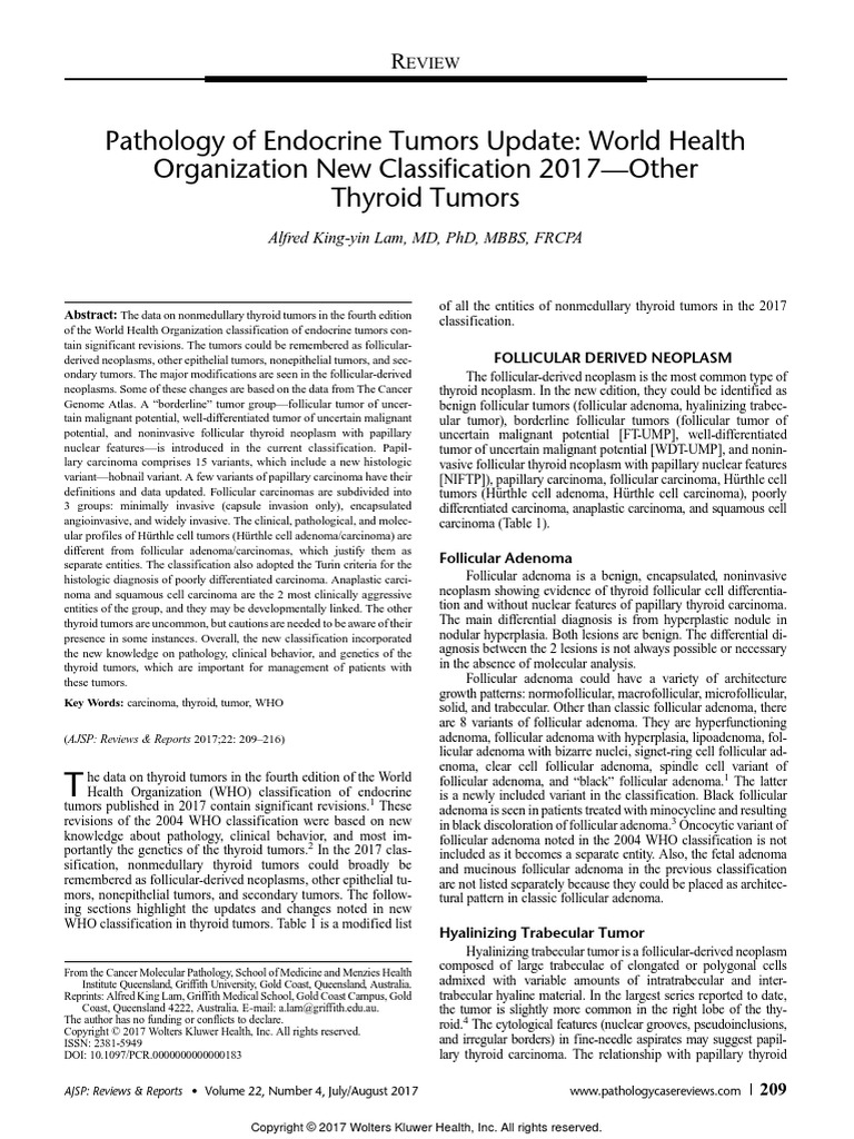 WHO New Classification 2017 - Other Thyroid Tumors | PDF | Carcinoma ...