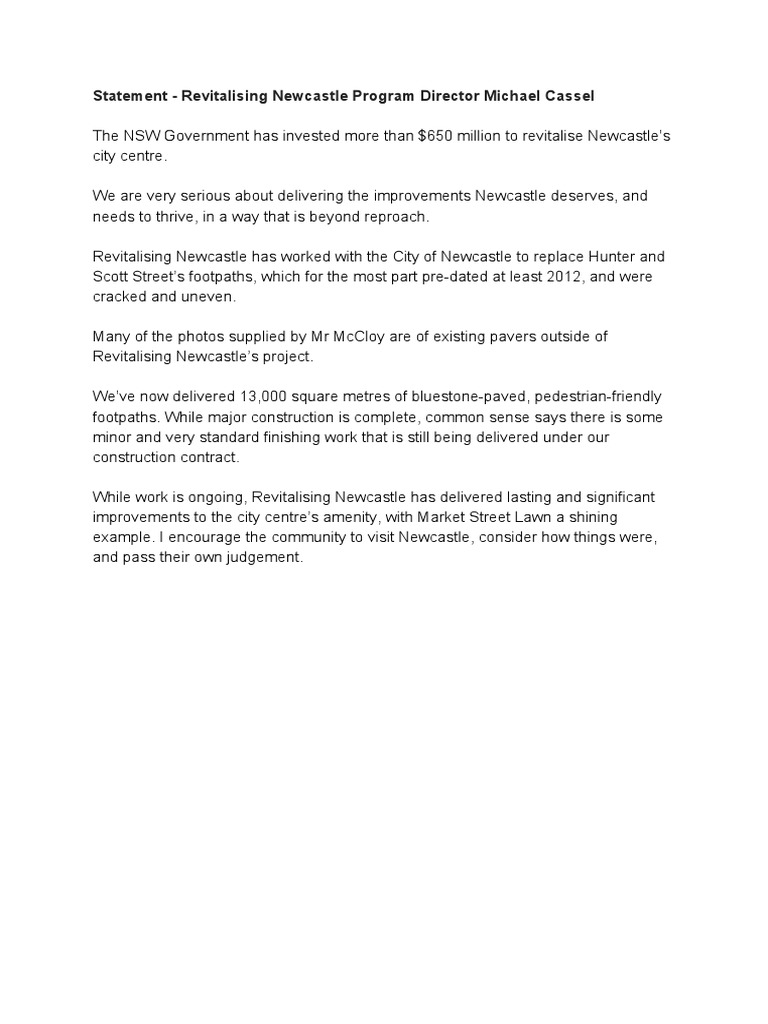 Revitalising Newcastle Statement | PDF