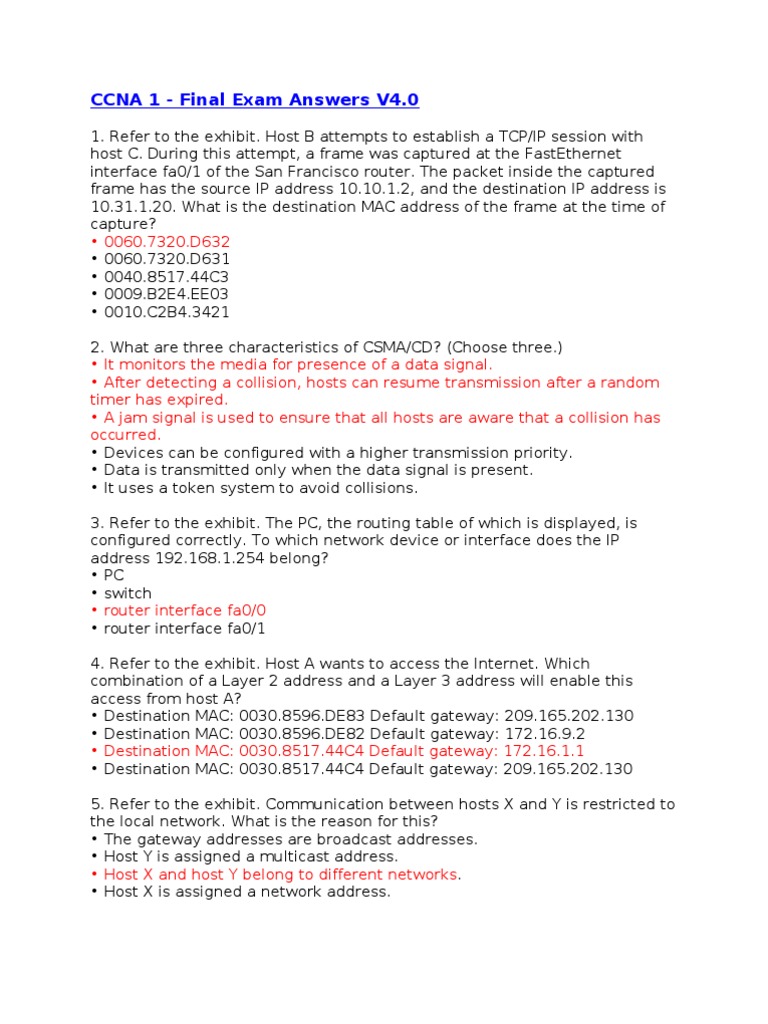 CCNA 1 Final Exam Answers V4.0 | PDF
