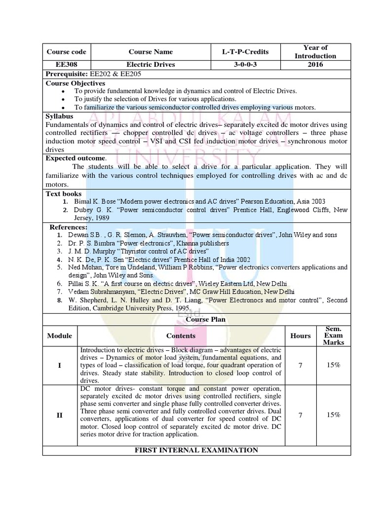 EE308 Electric Drives | Download Free PDF | Electric Motor | Power Inverter