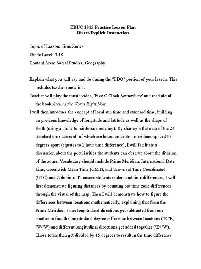 Lesson Plan Time Zones | PDF | Longitude | Greenwich Mean Time