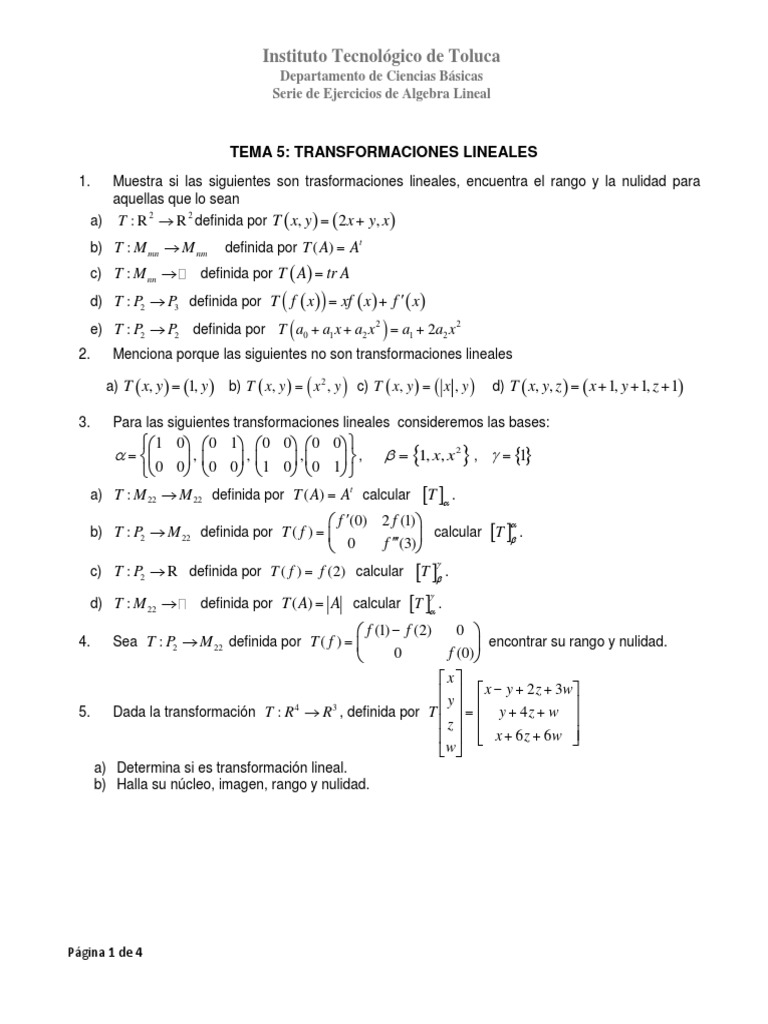 TEMA 5 Transformaciones Lineales | PDF | Mapa lineal | Matriz (Matemáticas)