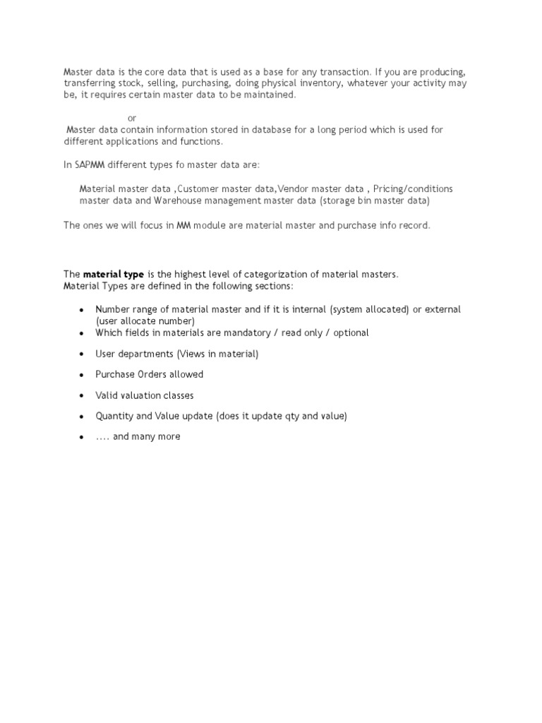 Master Data-SAP MM | PDF | Information | Supply Chain Management