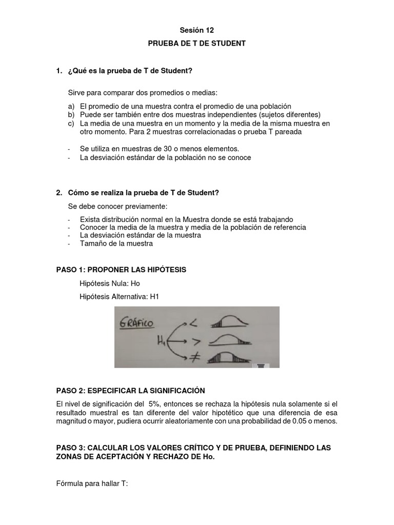 Guía sobre la Prueba T de Student | PDF | Muestreo (Estadísticas) | Media