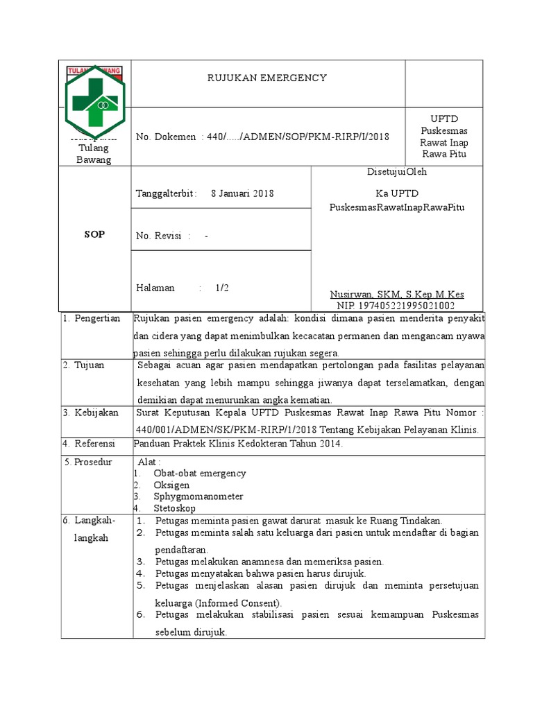 Sop Rujukan Emergency | PDF