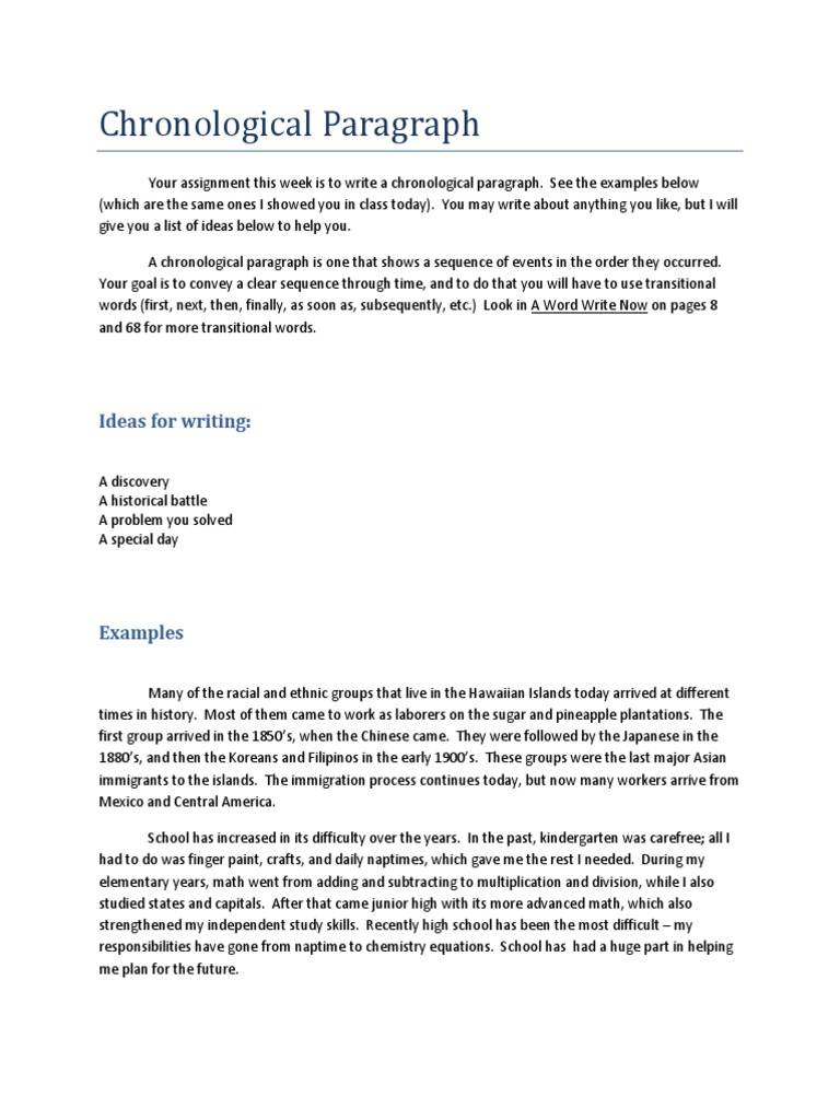 Chronological Paragraph | PDF | Hunting | Paragraph