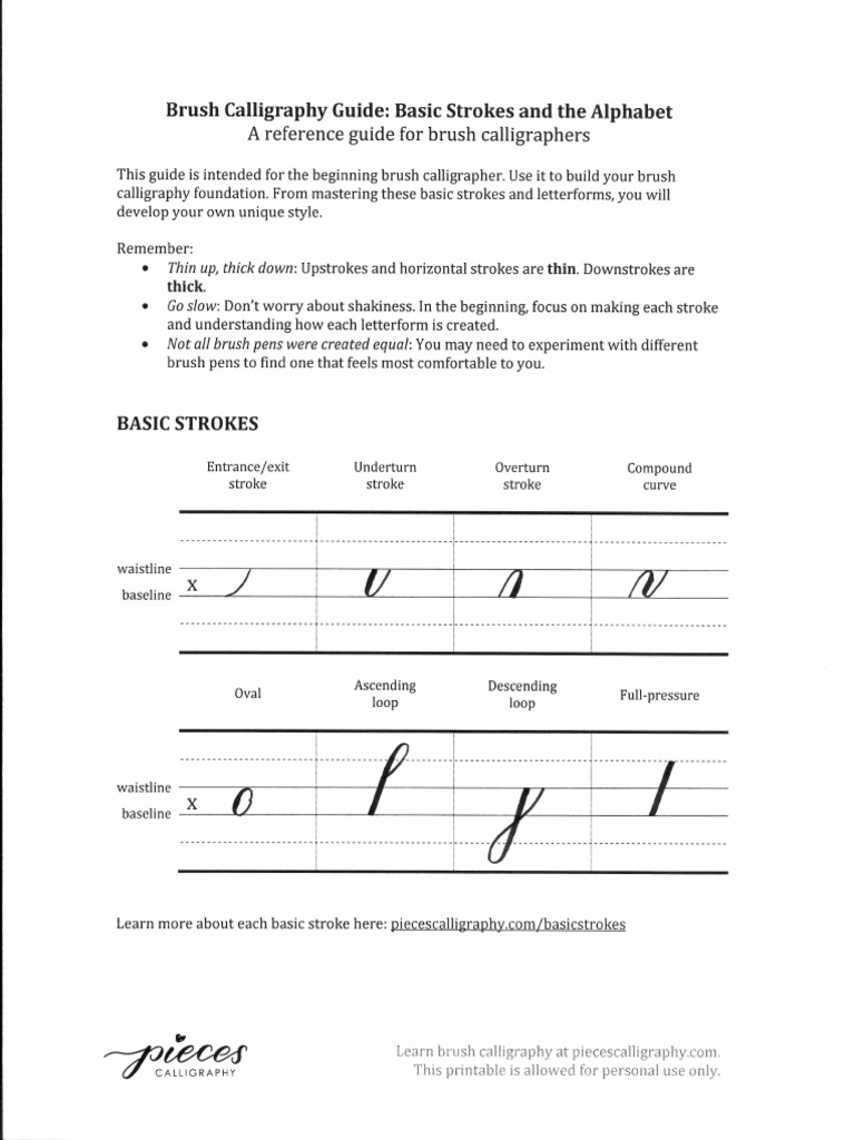 Alphabet and Basic Stroke Guide by Pieces Calligraphy PDF | PDF