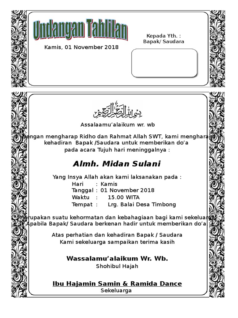 Format Undangan Tahlil | PDF