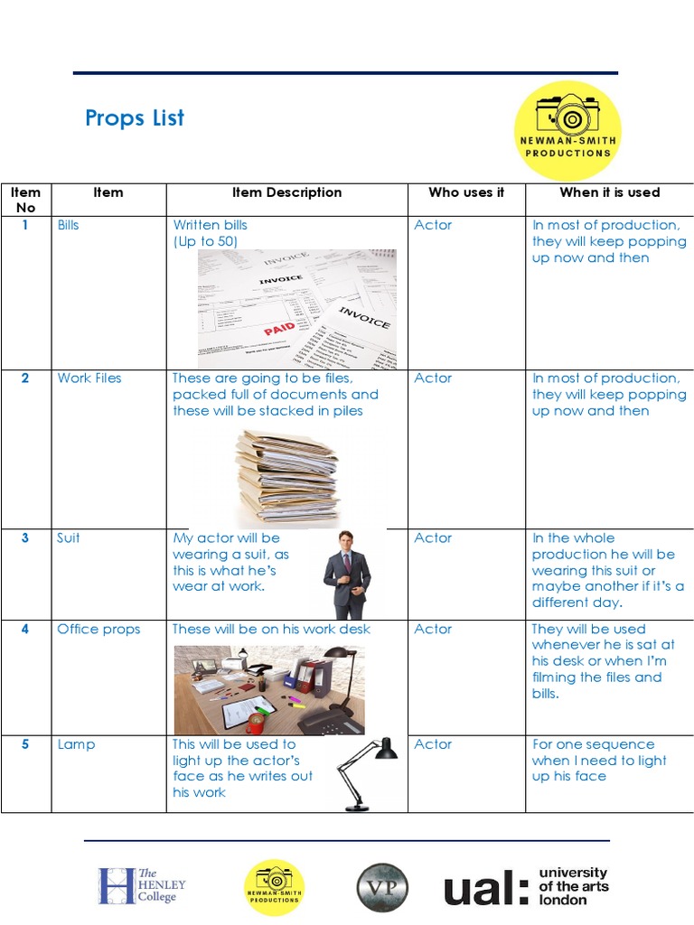 Props List | PDF | Beverages | Leisure