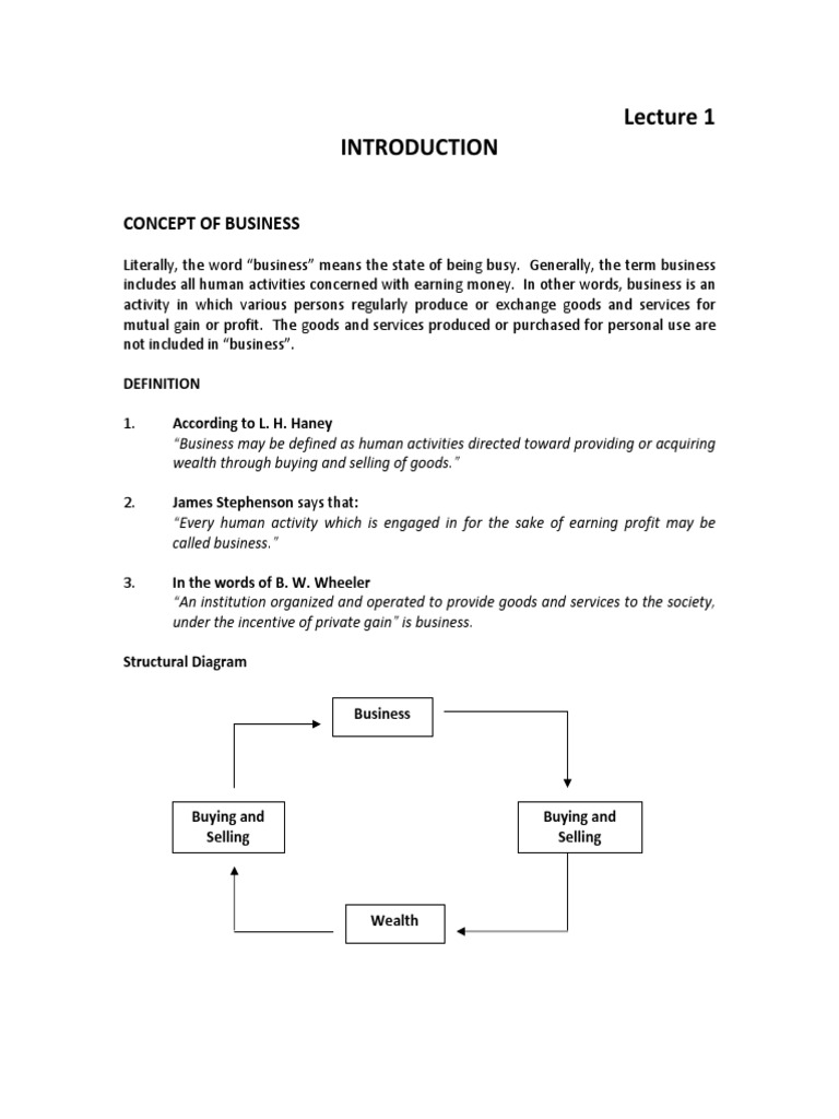 Lecture 1: Concept of Business | PDF | Resource | Free Market