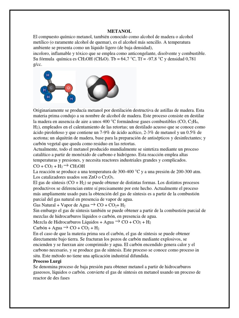Producción y usos del metanol, un compuesto químico importante | PDF ...