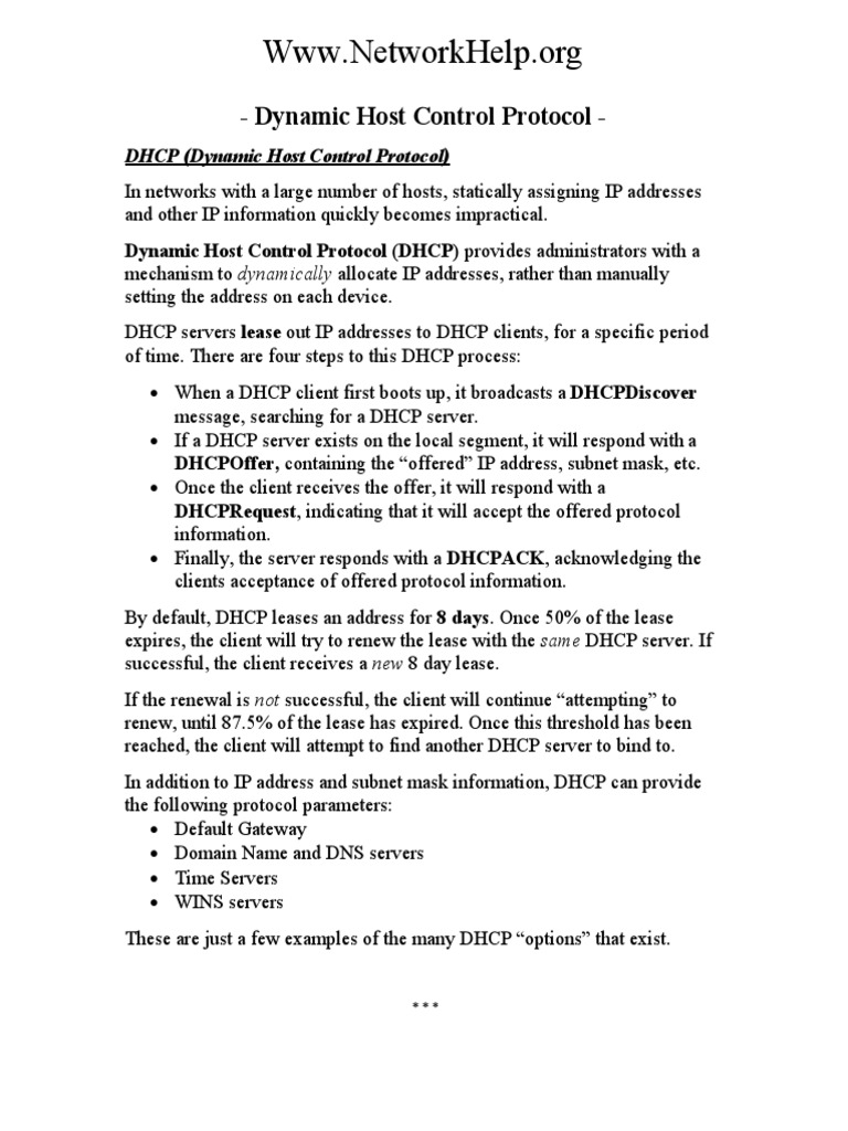 Dynamic Host Control Protocol | Download Free PDF | Ip Address | Networking Standards
