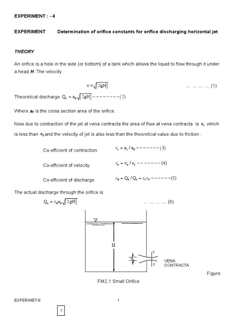 Orifice Constant Determination Experiment | PDF | Soft Matter ...