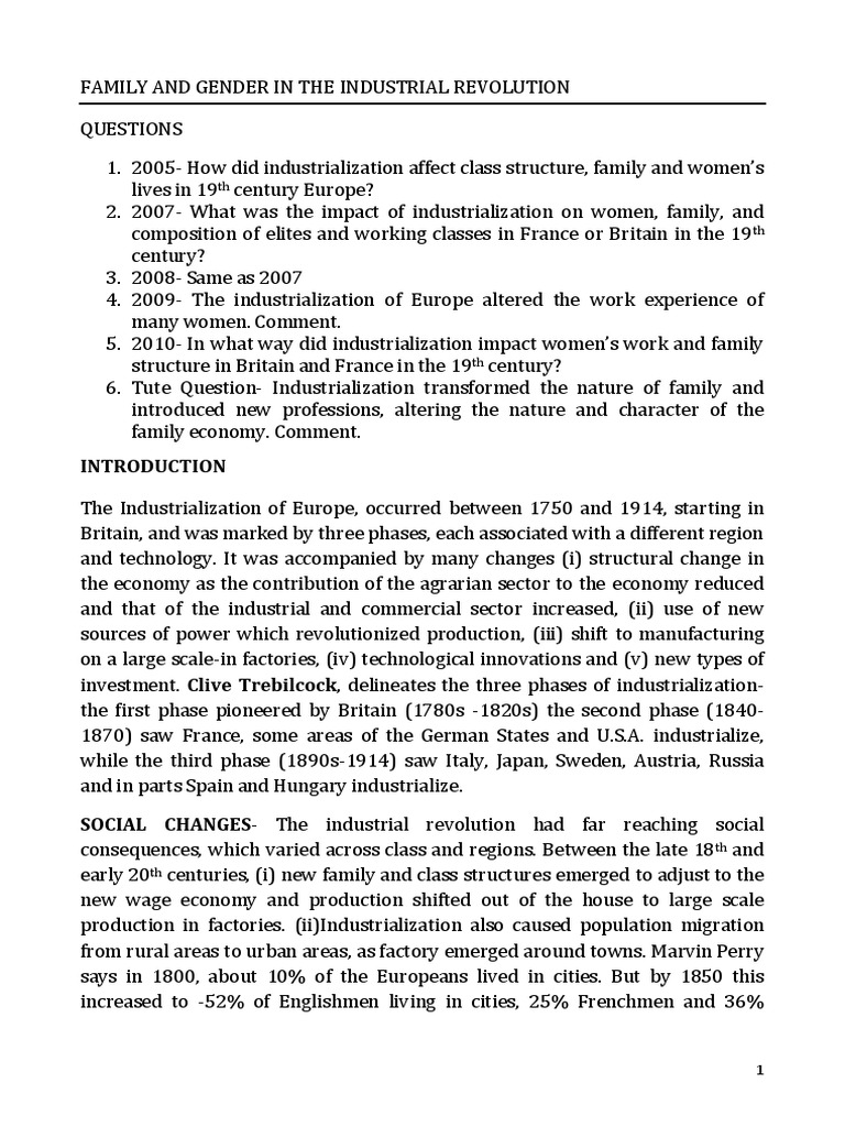 Family and Gender in The Industrial Revolution | PDF | Family ...