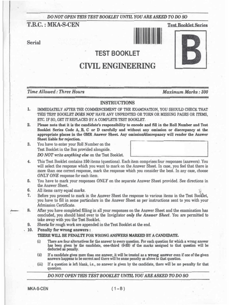 Test Booklet CML Engineering: T.B.C.: MKA-S-CEN | PDF | Test ...