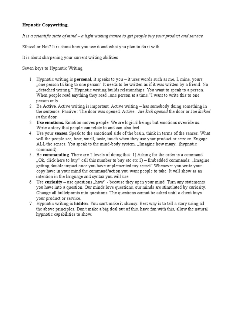 Hypnotic Writing | PDF | Neuro Linguistic Programming | Mind