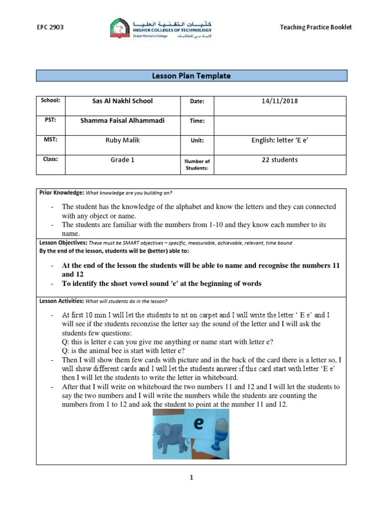 Lesson Plan Template: Sas Al Nakhl School Shamma Faisal Alhammadi | PDF ...