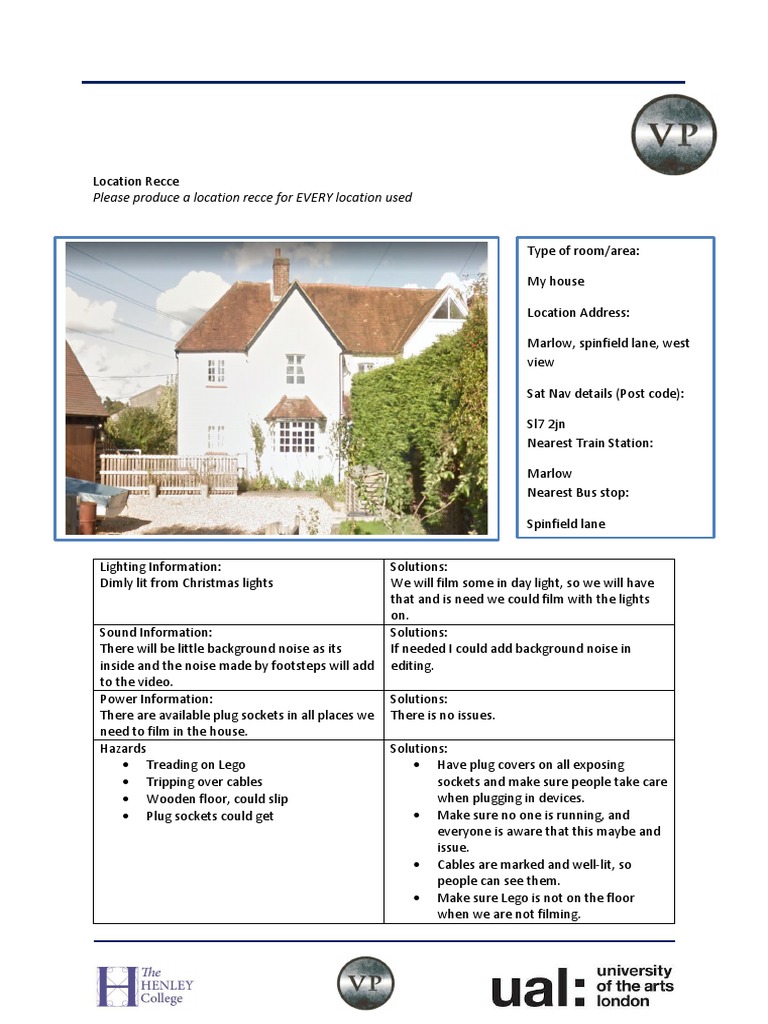 Please Produce A Location Recce For EVERY Location Used | PDF ...