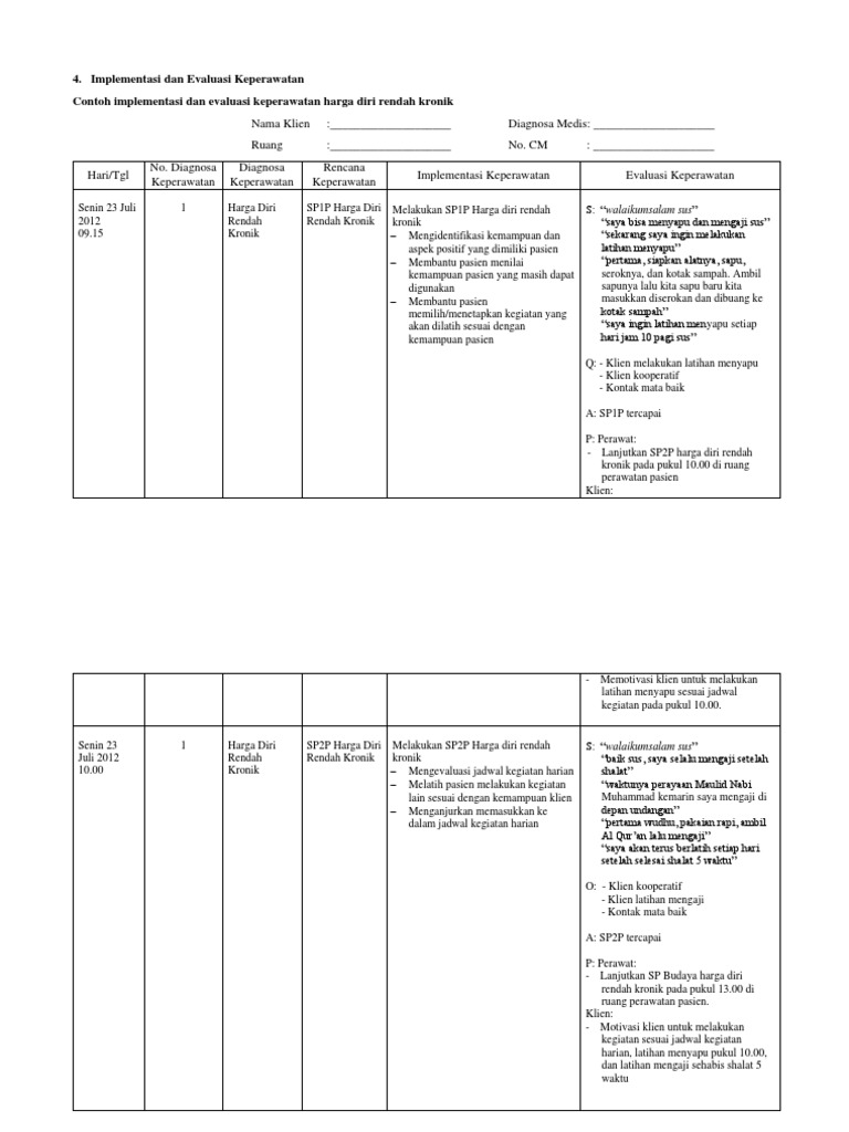 Implementasi Dan Evaluasi Keperawatan Contoh Implementasi Dan Evaluasi ...