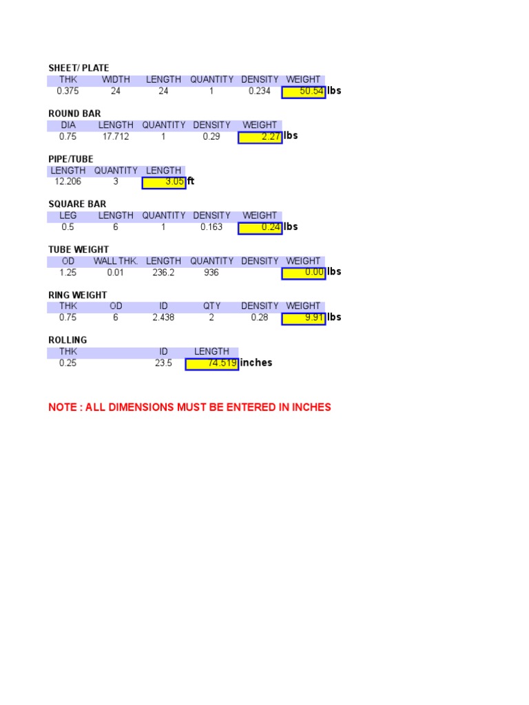 ENGR CALC R03 (Weight Calculator) | PDF | Pipe (Fluid Conveyance ...