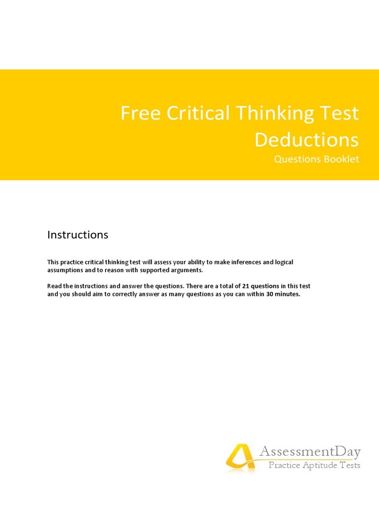 Free Critical Thinking Test Deductions Questions | PDF | Critical ...